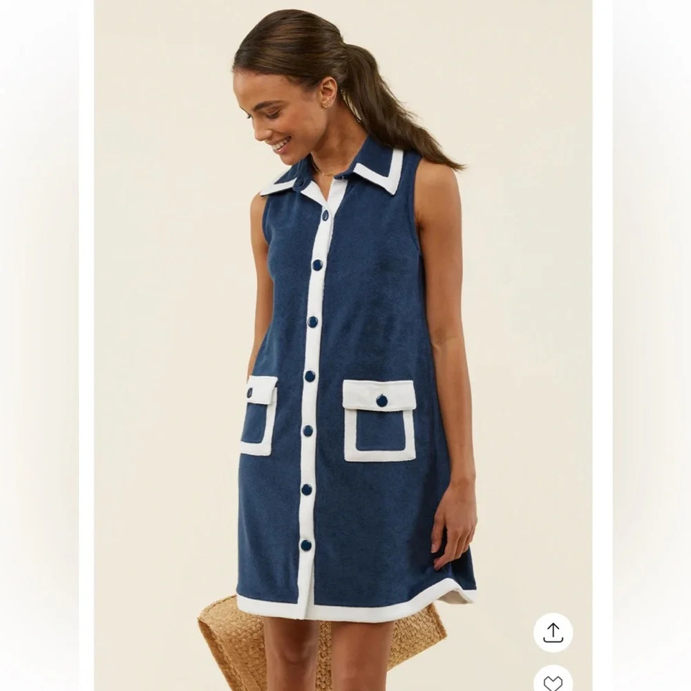 Lake Darcy Terry Dress In Navy + White - Gem